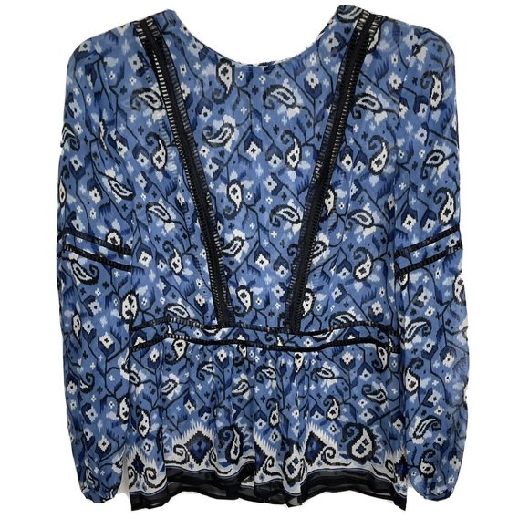 Veronica Beard | Tops | Veronica Beard Cabo Silk Blouse Sz 2 Blue Boho ...